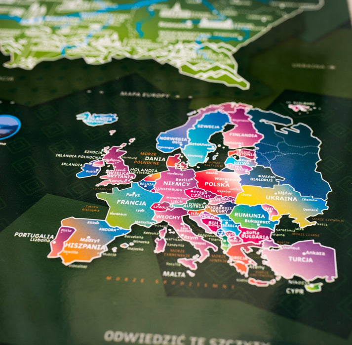 Mapa Polski POLSKA+EUROPA Mapa ZDRAPKA 60x40 Mapa podróży – AarteDesign